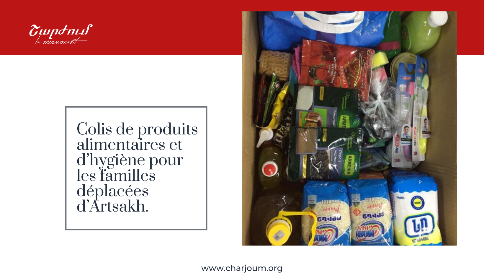 Distribution des colis alimentaires pour les familles d'Artsakh - Charjoum